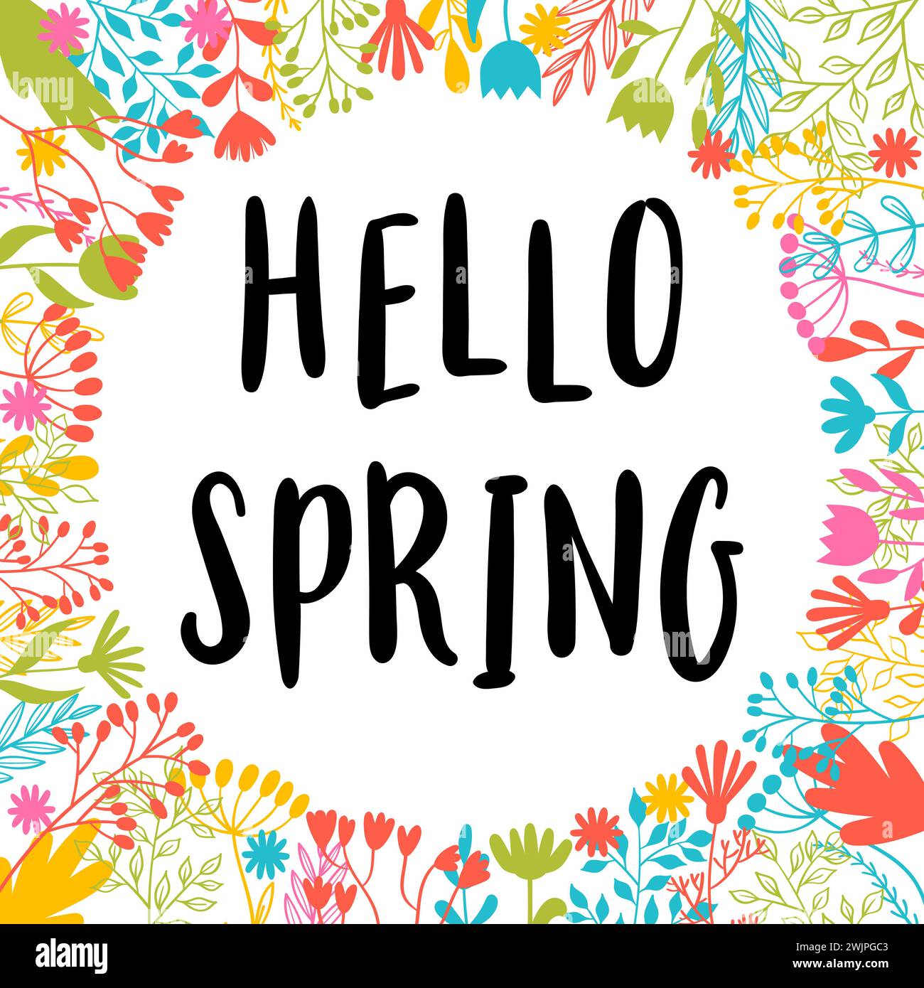 Hello spring. Inspirational and motivating phrase. Quote, slogan ...