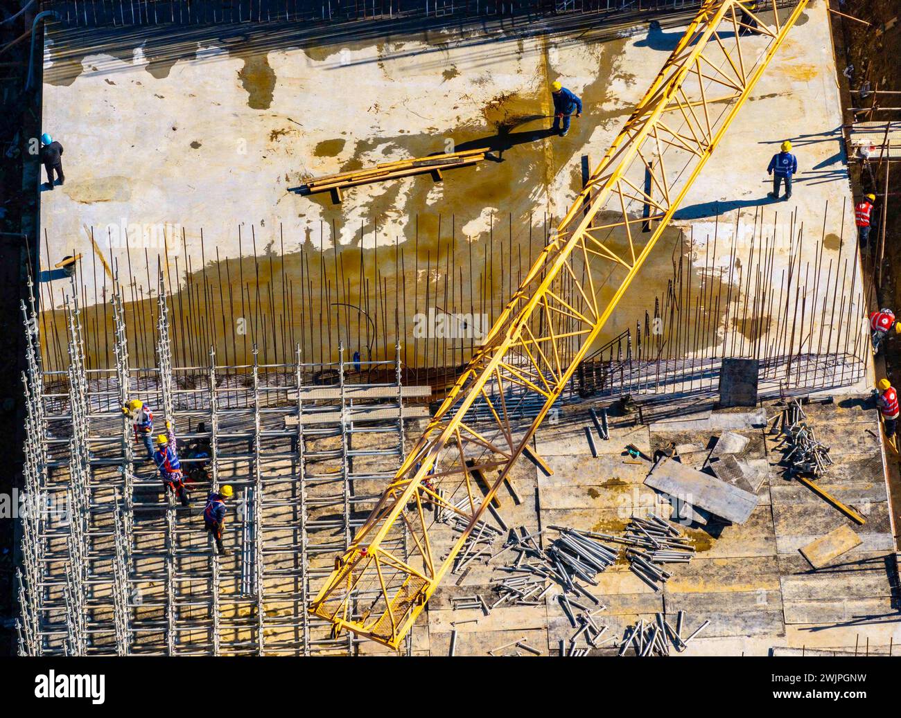 HUAI'AN, CHINA - FEBRUARY 16, 2024 - Workers work at the construction ...