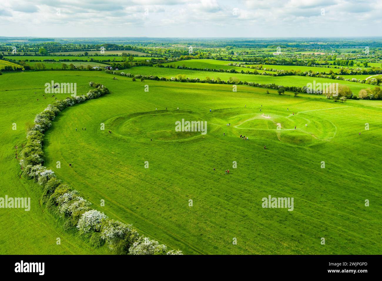 Aerial view of the Hill of Tara, an archaeological complex, containing ...