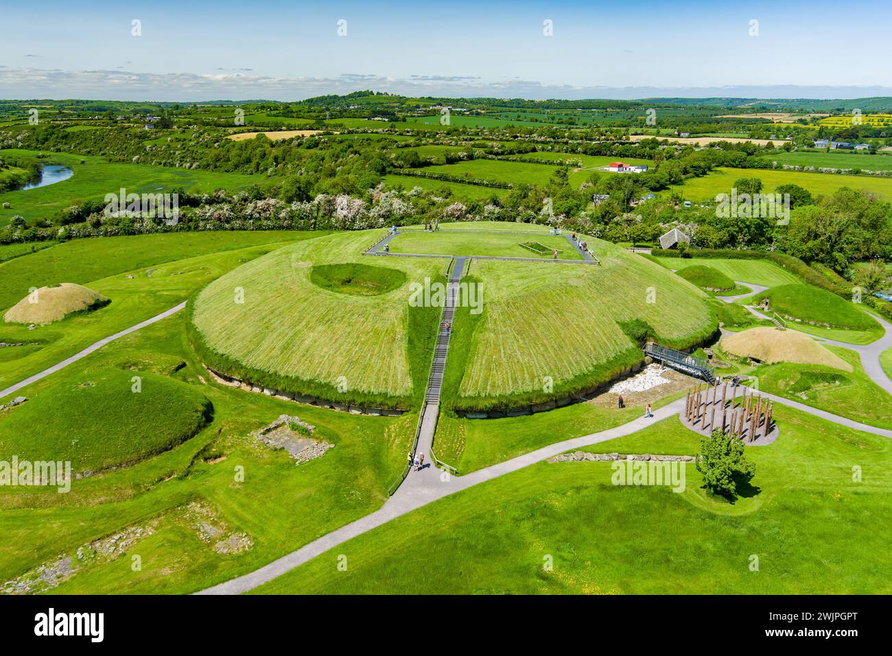 Aerial view of Knowth, the largest and most remarkable ancient monument ...