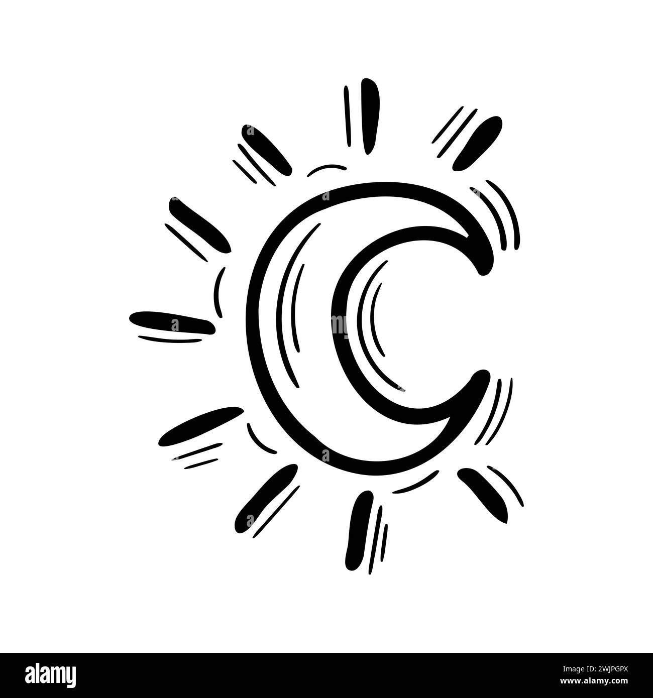 Hand drawn moon. Astrological symbol. Doodle crescent moon. Magical ...