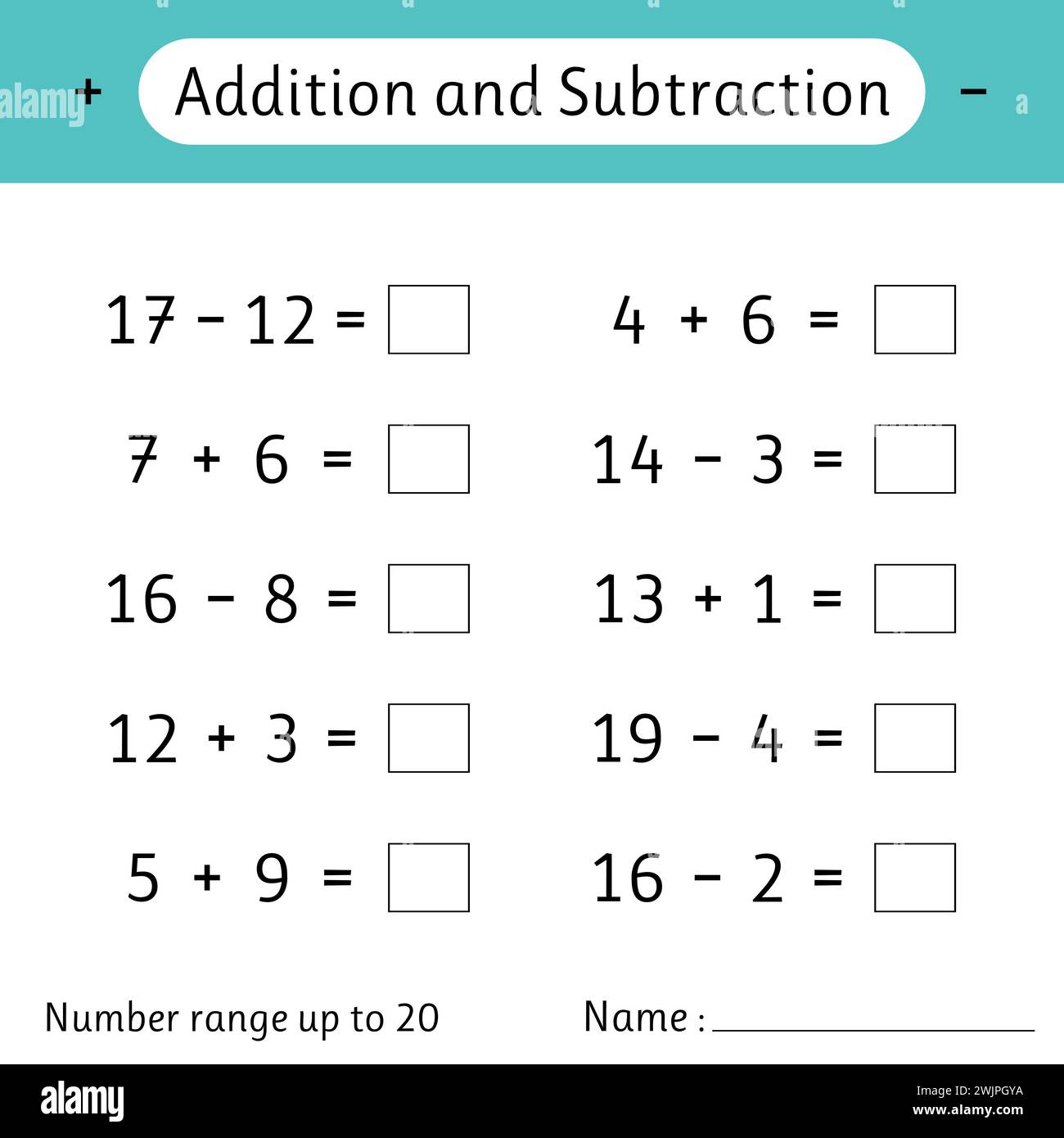 Addition and Subtraction. Number range up to 20. Math worksheet for ...