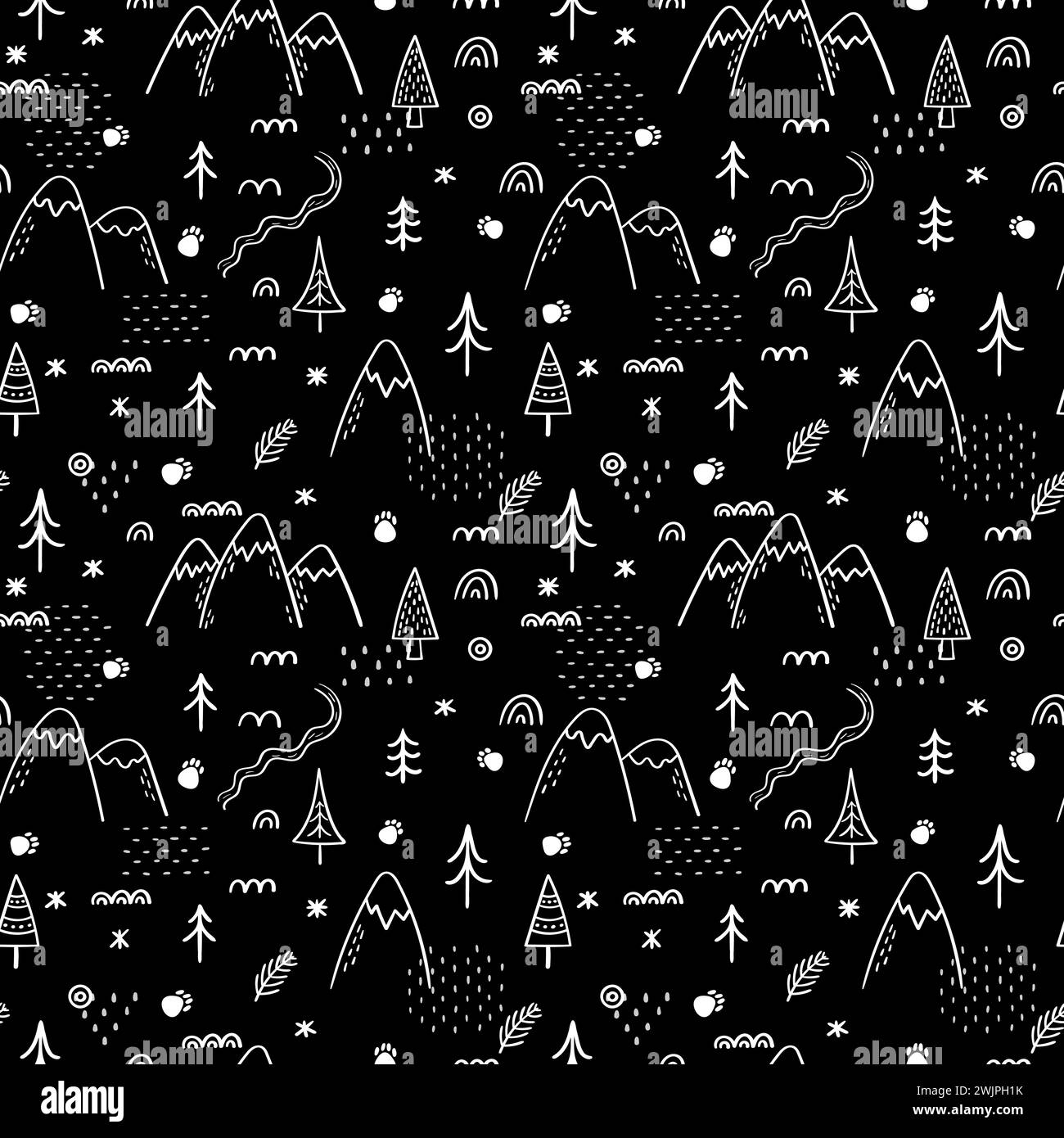 Seamless pattern with forest design. Scandinavian style. Hand drawn ...