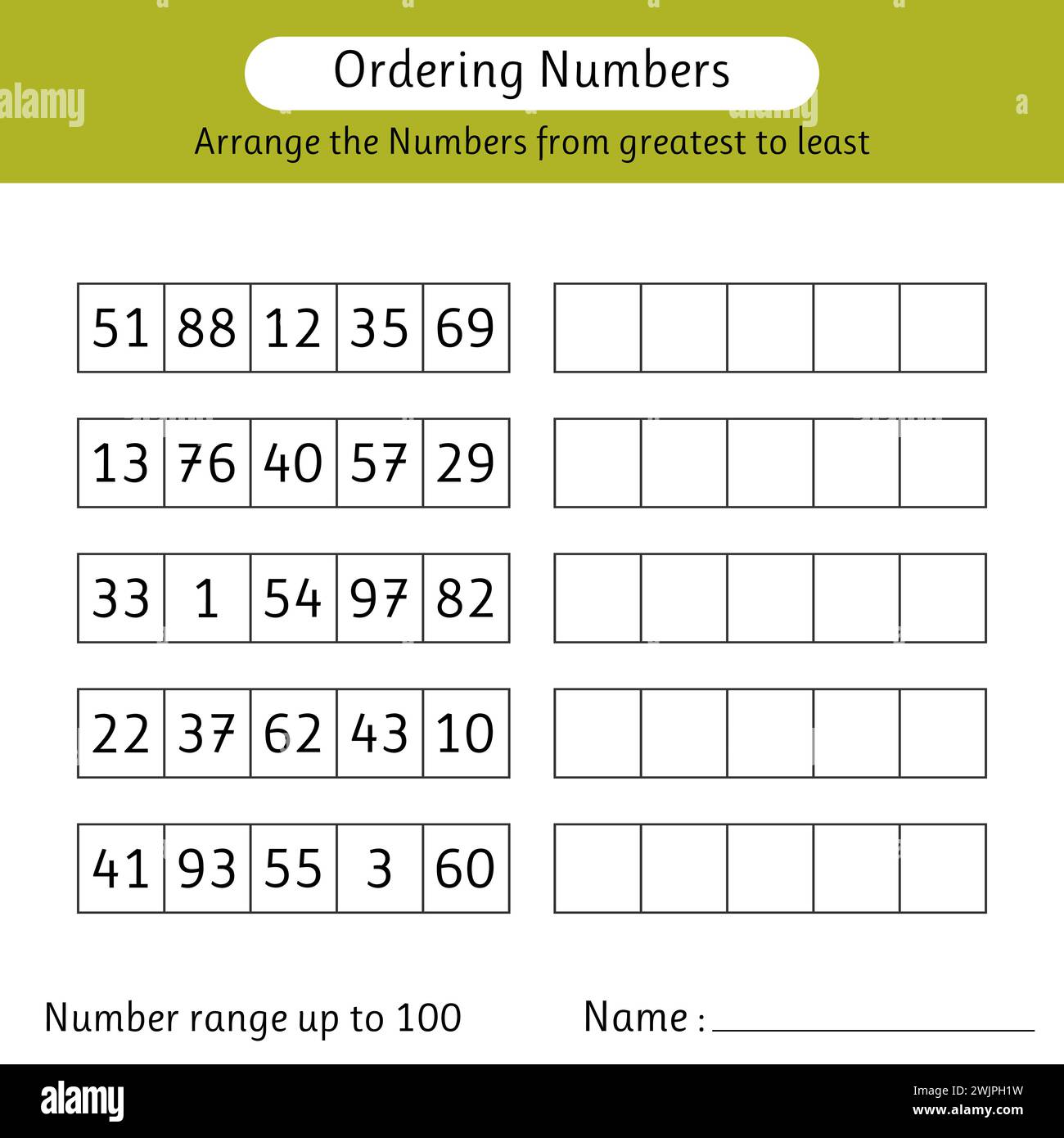 Ordering numbers worksheet. Number range up to 100. Arrange the numbers ...