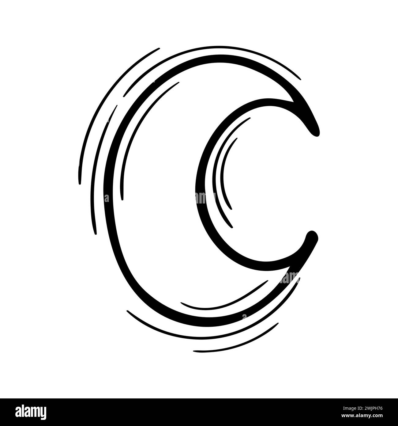 Hand drawn moon. Doodle crescent moon. Magical sign. Astrological ...