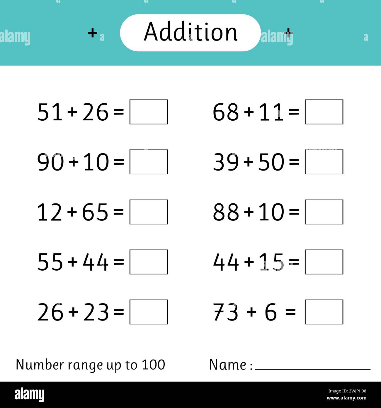 Addition. Number range up to 100. Mathematics. Math worksheet for kids ...