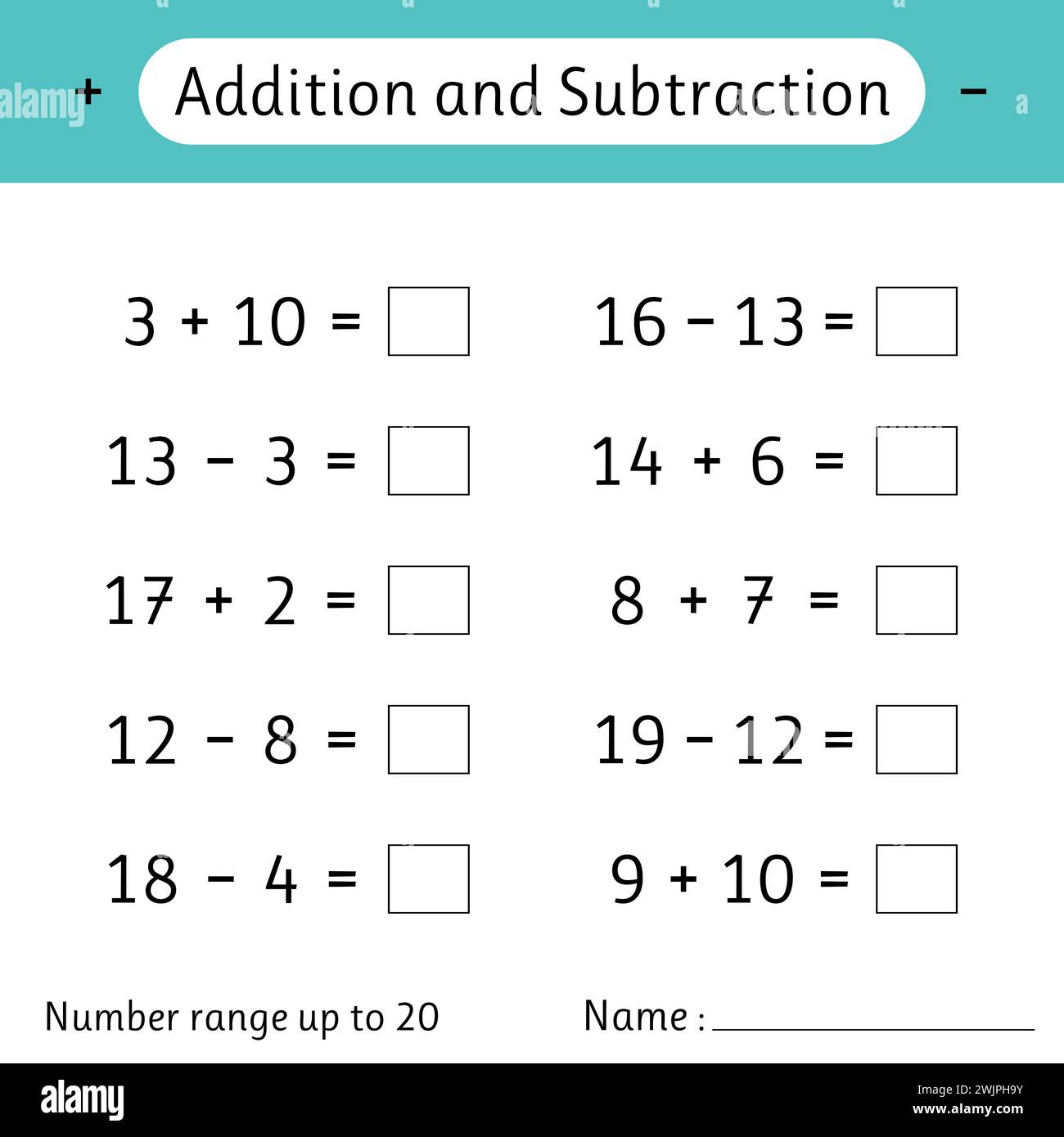 Addition and Subtraction. Number range up to 20. Math worksheet for ...
