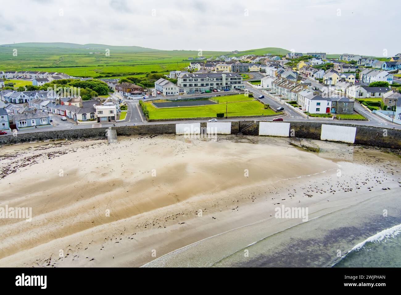 Aerial view of Kilkee, small coastal town, popular as a seaside resort ...