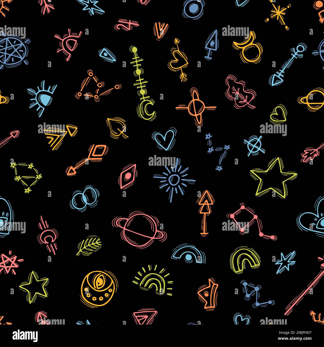 Seamless pattern with hand drawn magic witch elements. Tattoo. Ethnic ...