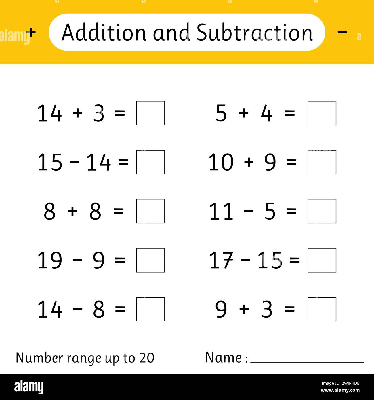 Addition and Subtraction. Number range up to 20. Math worksheet for ...