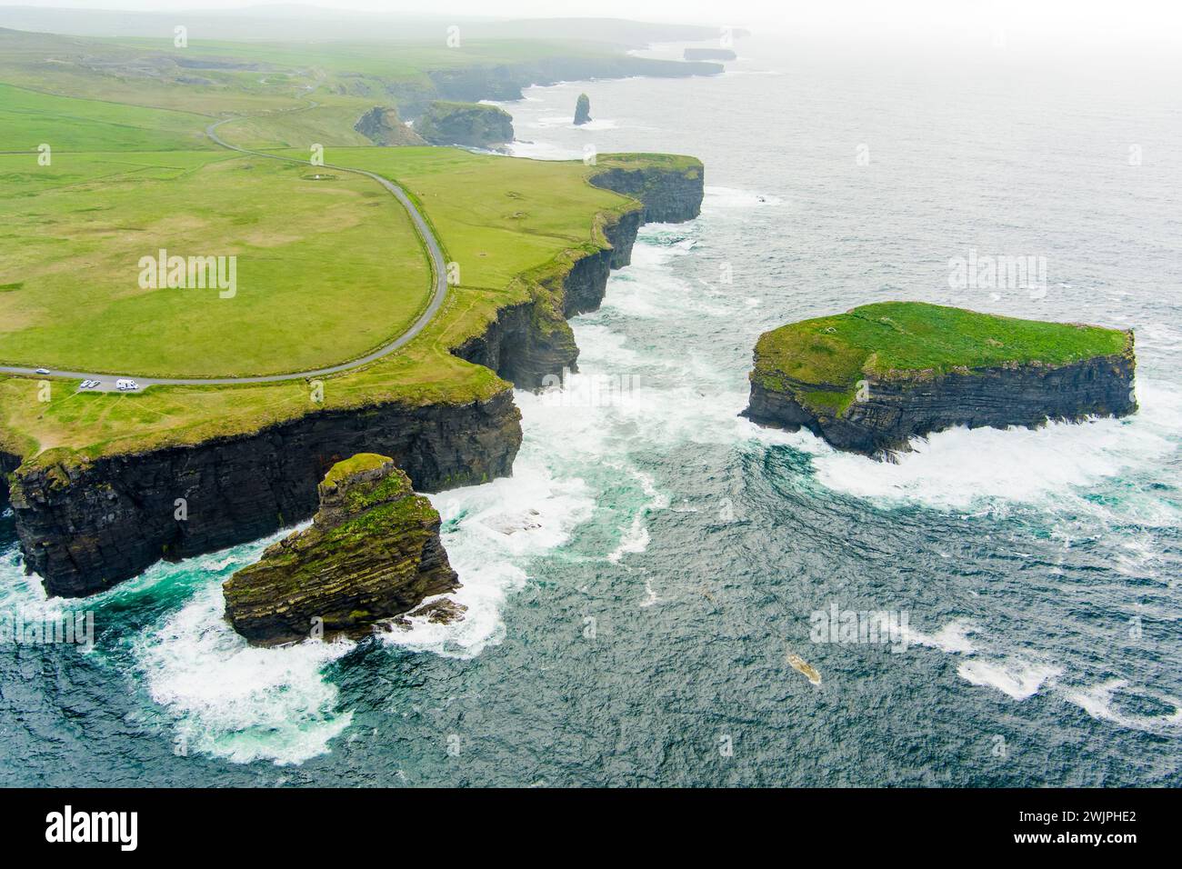 Aerial view of spectacular Kilkee Cliffs, situated at the Loop Head ...
