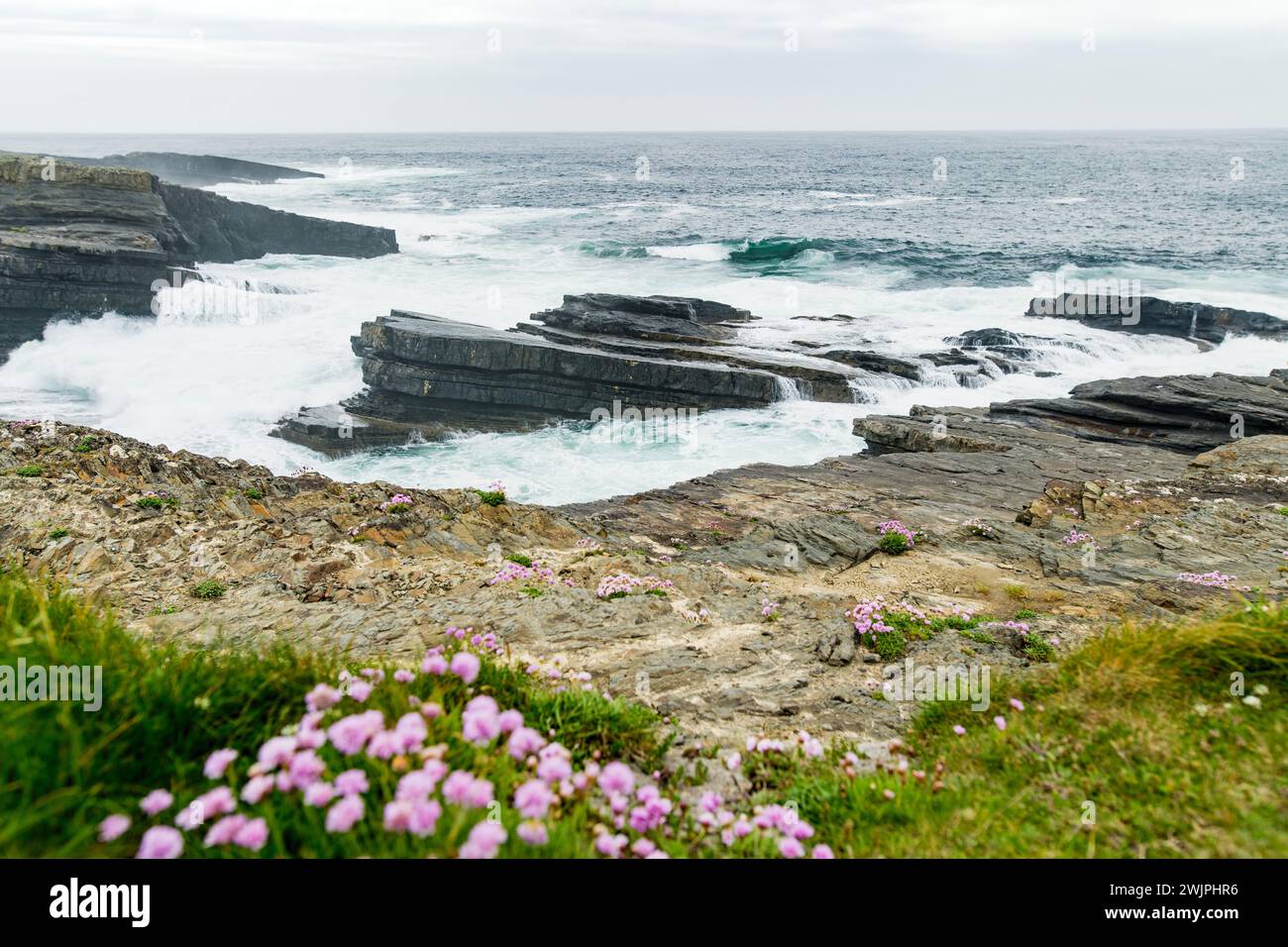 Aerial view of spectacular Kilkee Cliffs, situated at the Loop Head ...