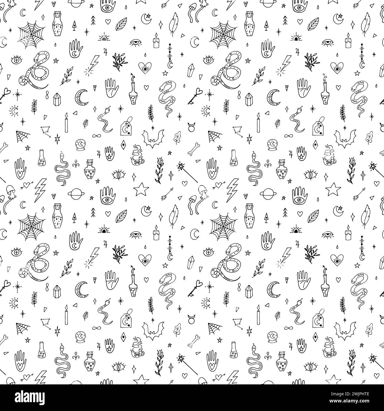 Magical hand drawn seamless pattern. Witchcraft print. Halloween ...