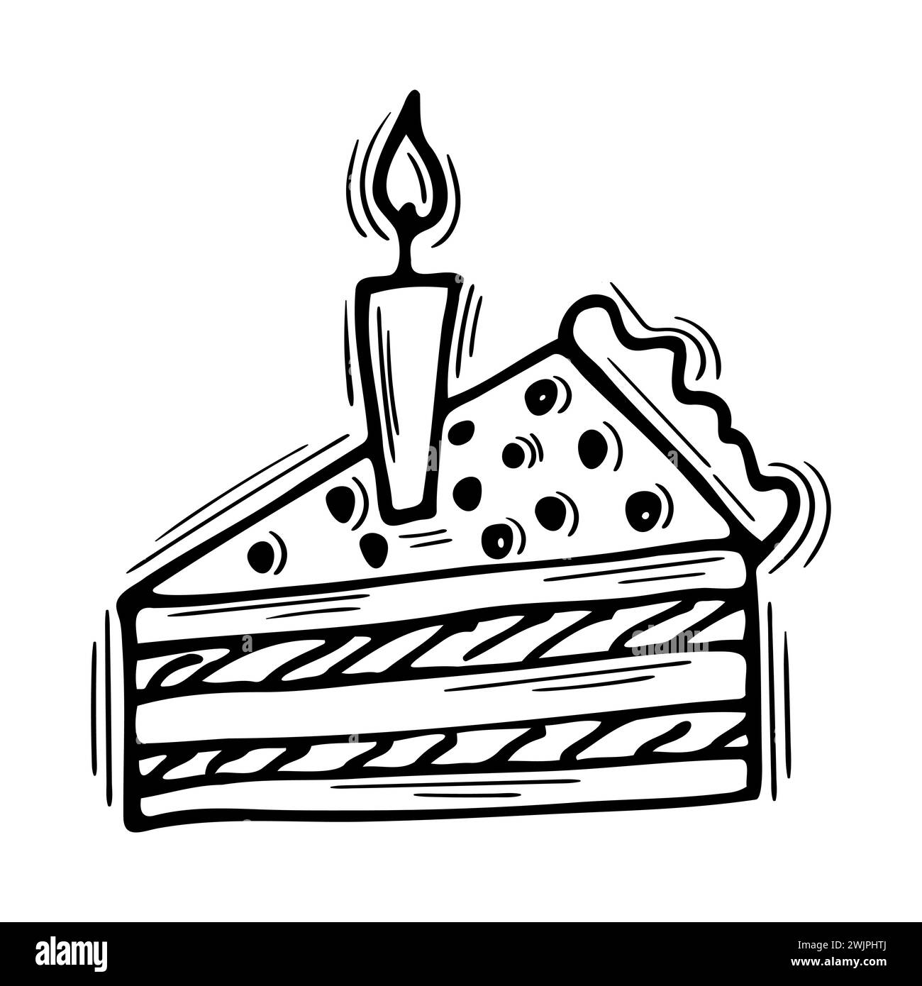 Hand drawn Birthday slice of cake. Doodle pastry food. Wedding, party ...