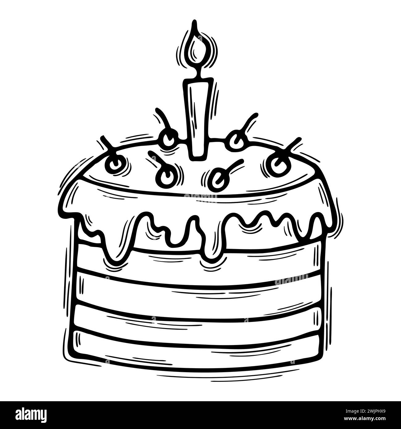 Hand drawn Birthday cake. Wedding, anniversary, party. Doodle pastry ...