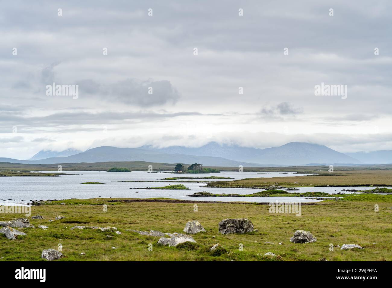 Beautiful view of Glenicmurrin Lough lake in Connemara region in ...