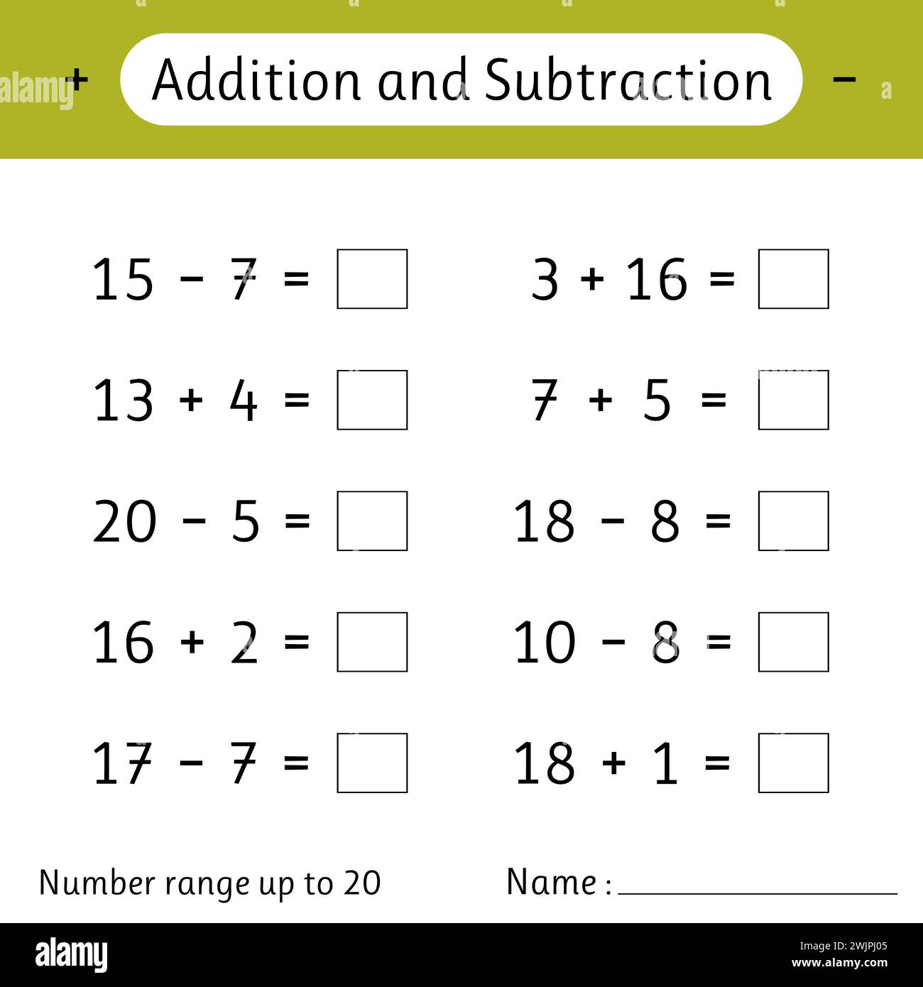 Addition and Subtraction. Number range up to 20. Math worksheet for ...
