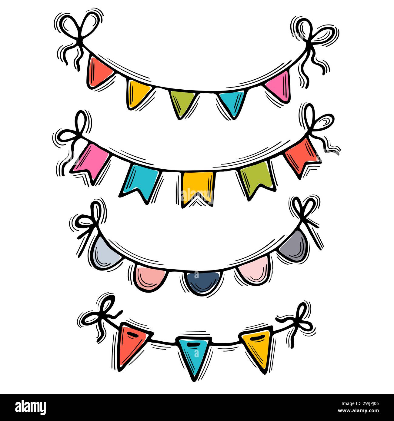 Set of hand drawn festive garlands. Wedding, anniversary, birthday ...