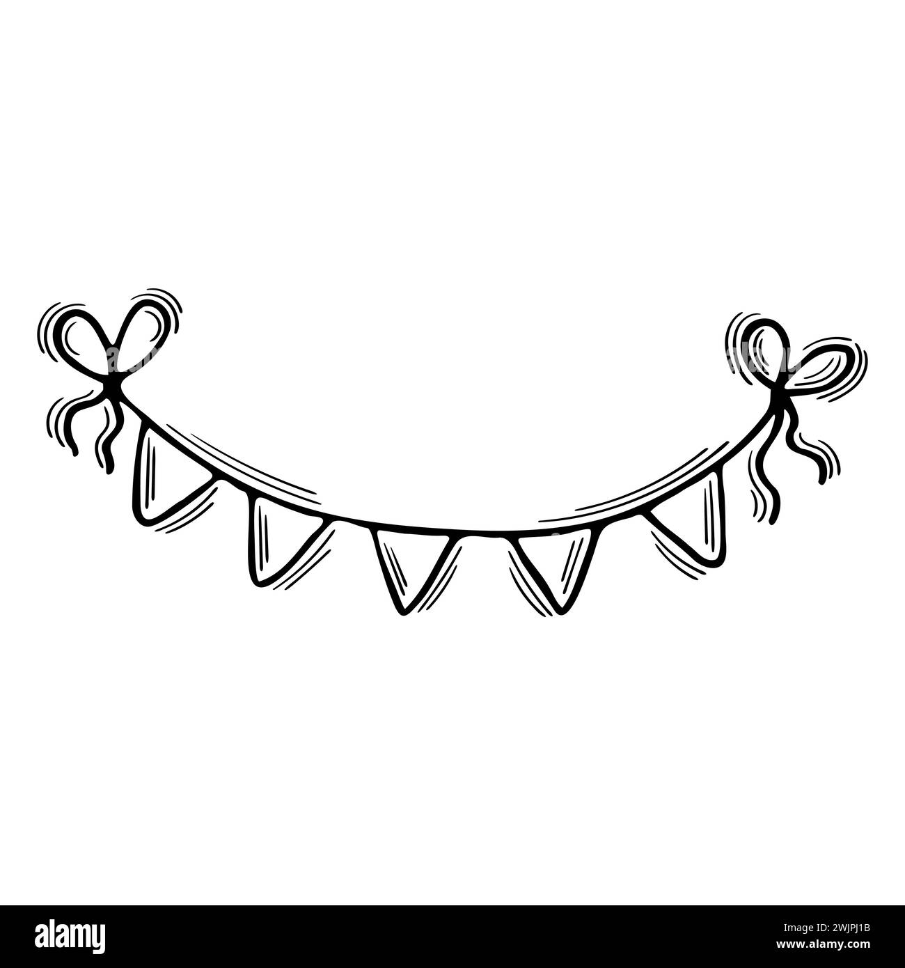 Hand drawn birthday garland and flags. Wedding, party. Sketch style ...