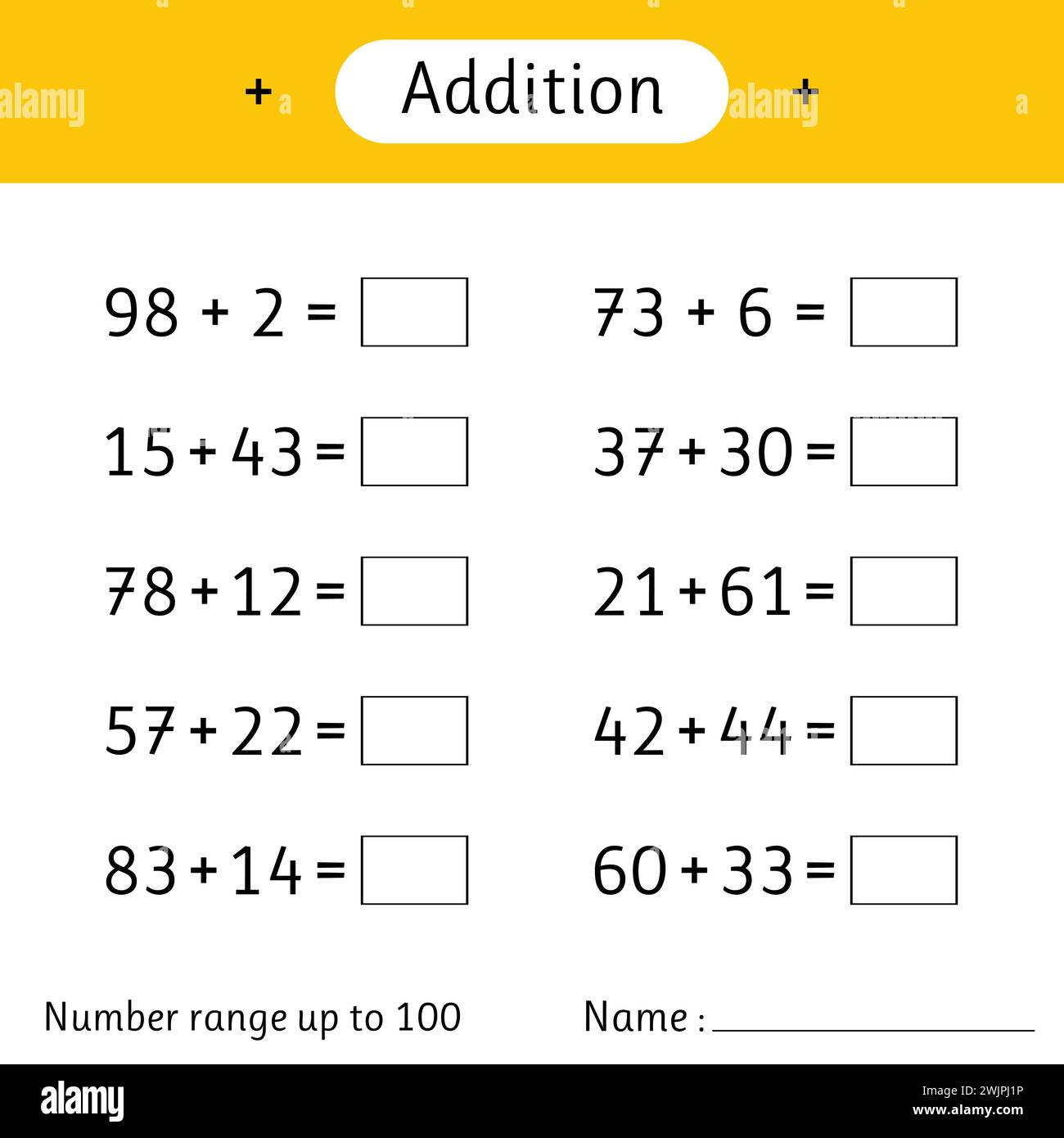 Addition. Number range up to 100. Math worksheet for kids. Mathematics ...