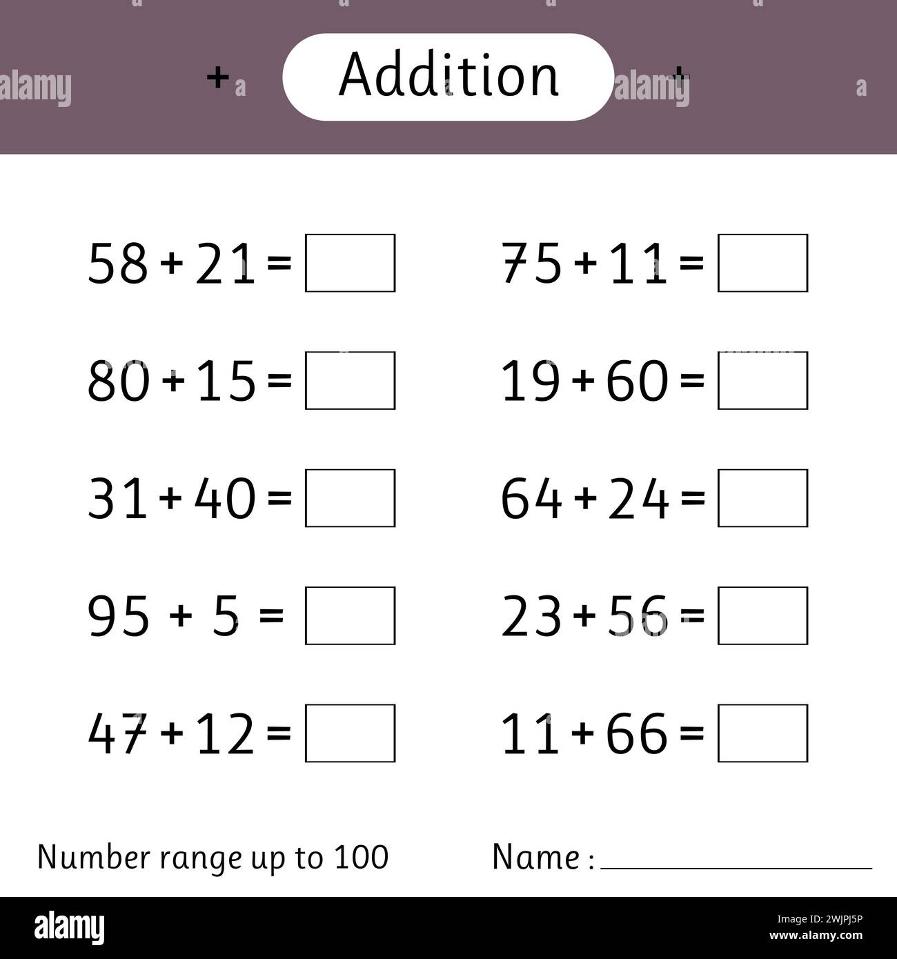 Addition. Number range up to 100. Mathematics. Math worksheet for kids ...