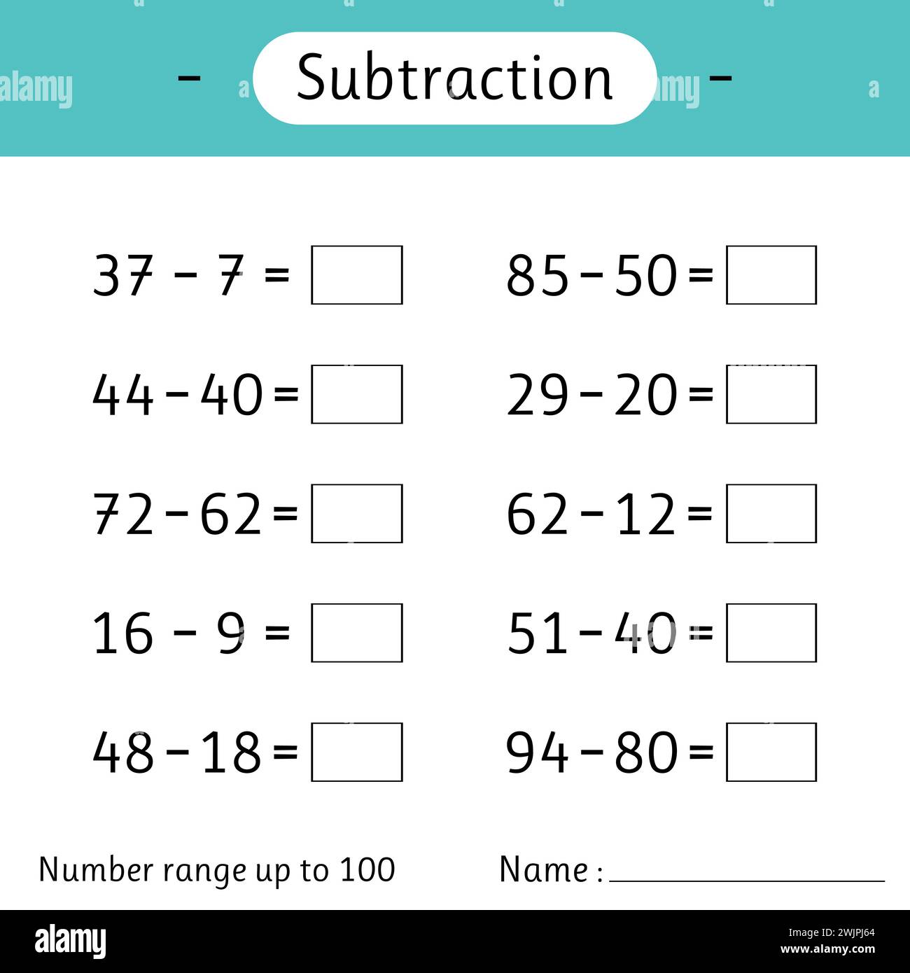 Subtraction. Number range up to 100. Math worksheet for kids ...