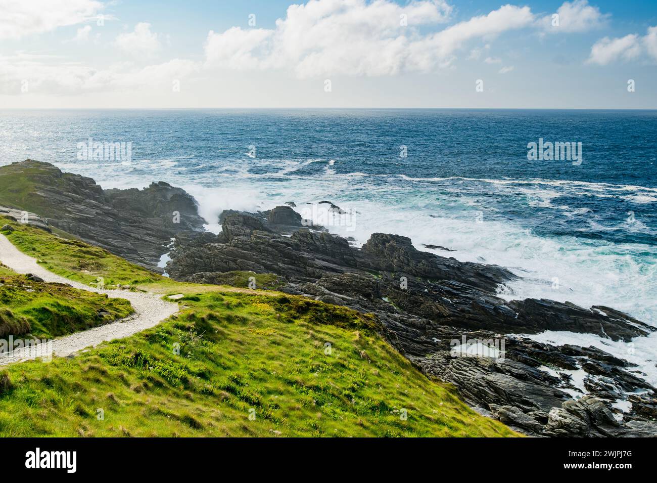 Rough and rocky shore at Malin Head, Ireland's northernmost point, Wild ...