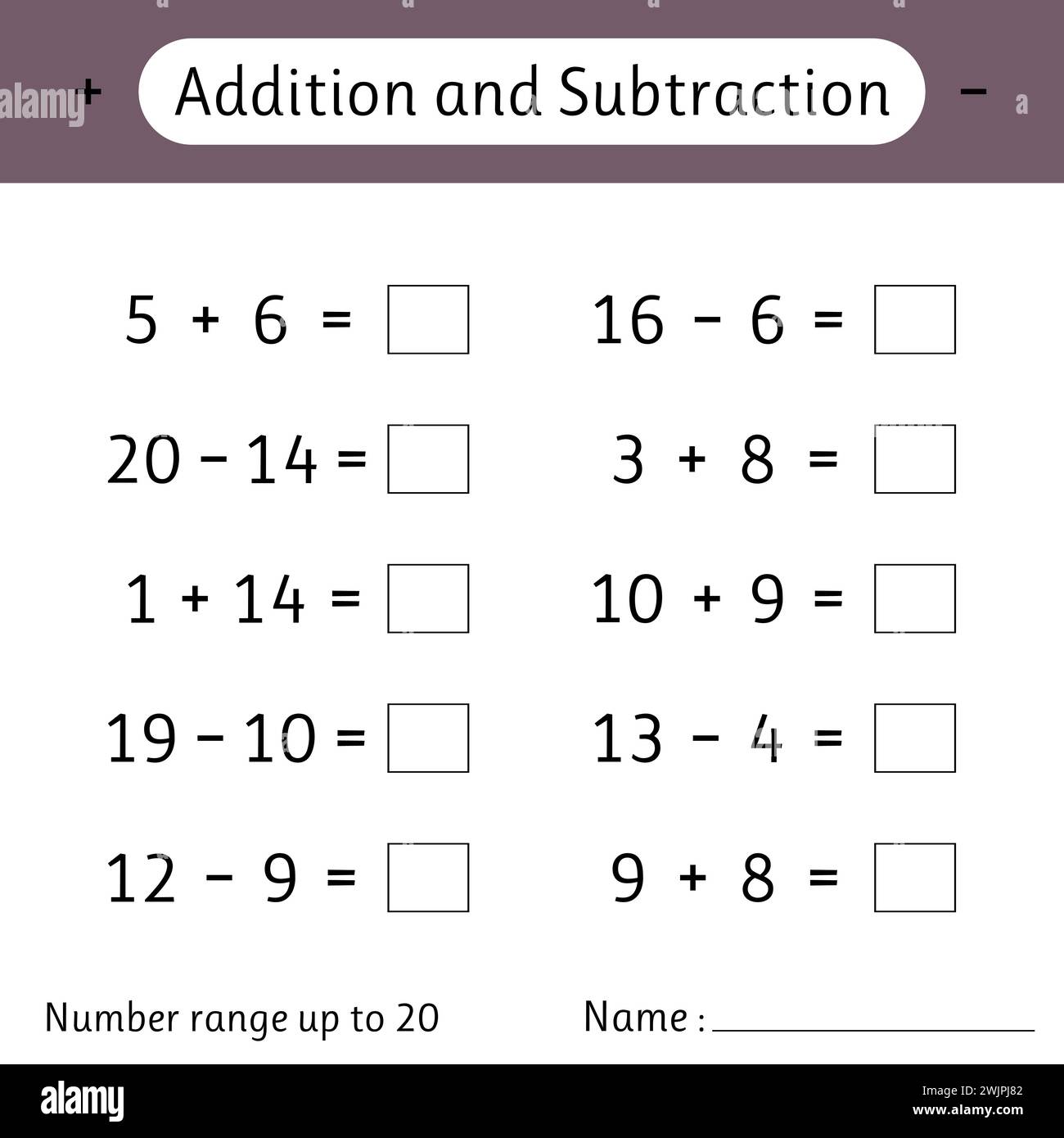 Addition and Subtraction. Number range up to 20. Math worksheet for ...