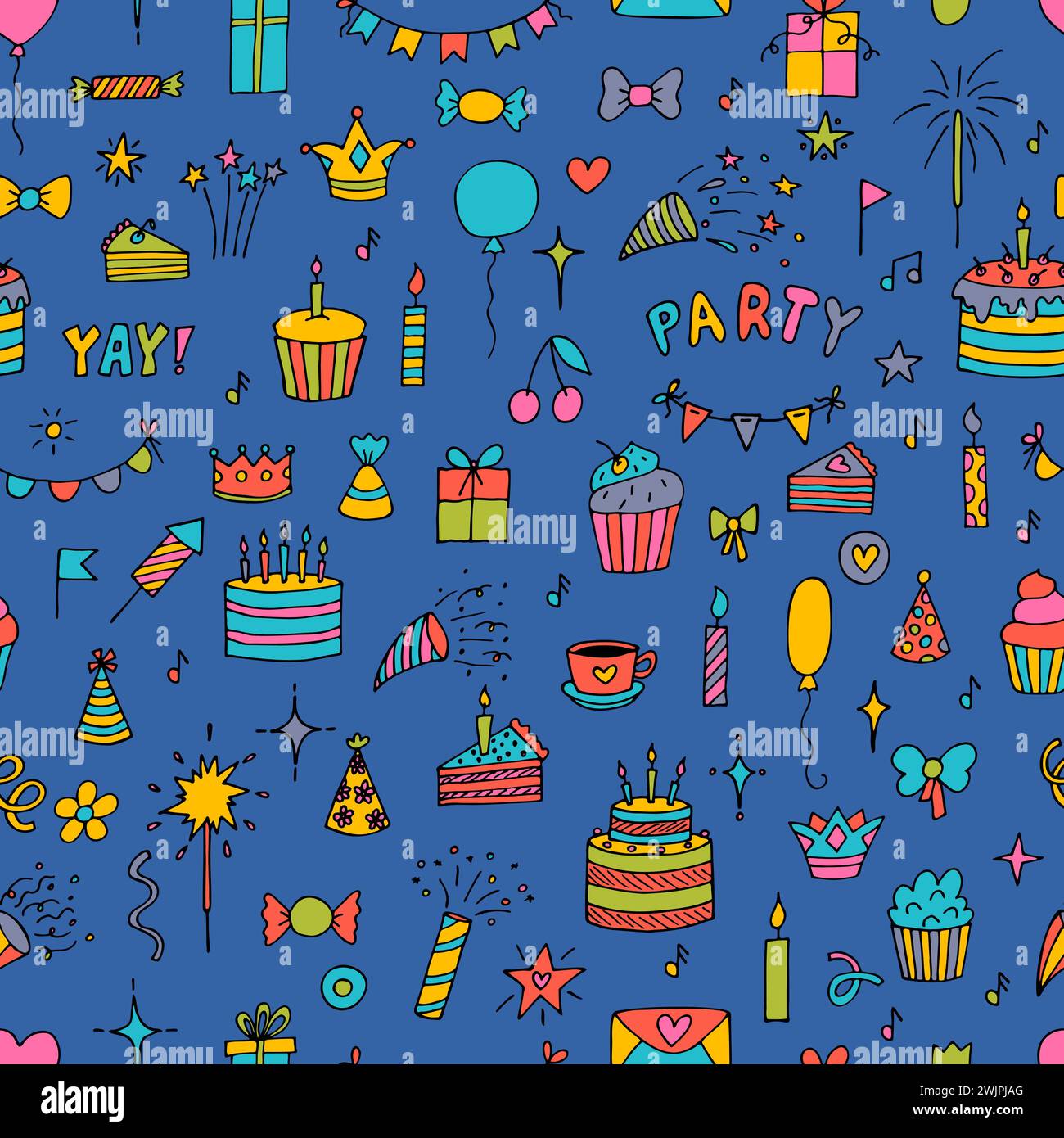 Hand drawn Birthday seamless pattern. Party theme. Cute background ...