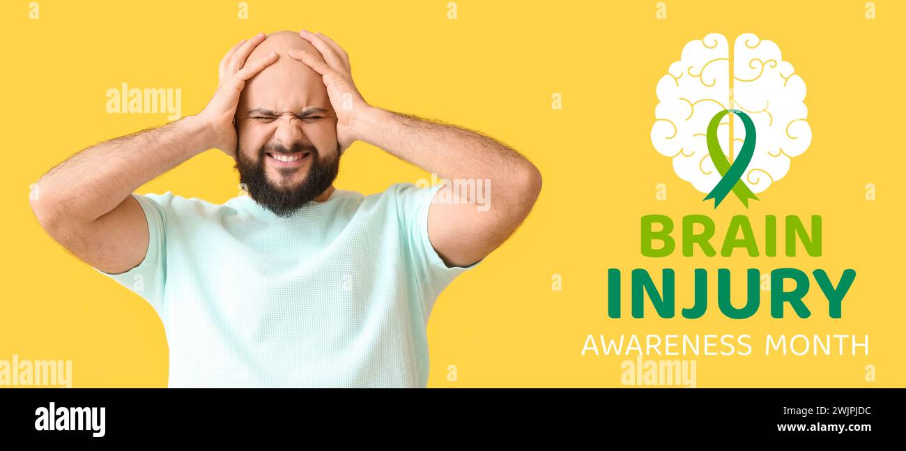 Banner for Brain Injury Awareness Month with man suffering from ...