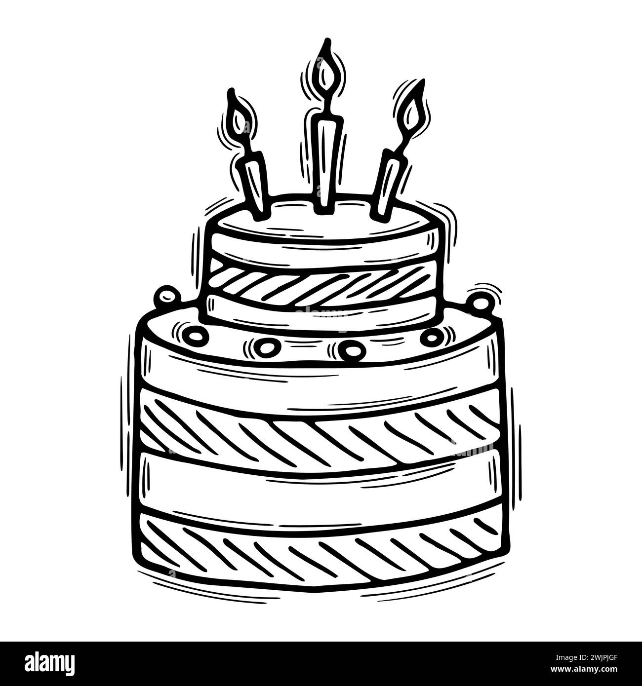 Hand drawn Birthday cake. Wedding, anniversary, birthday party. Doodle ...