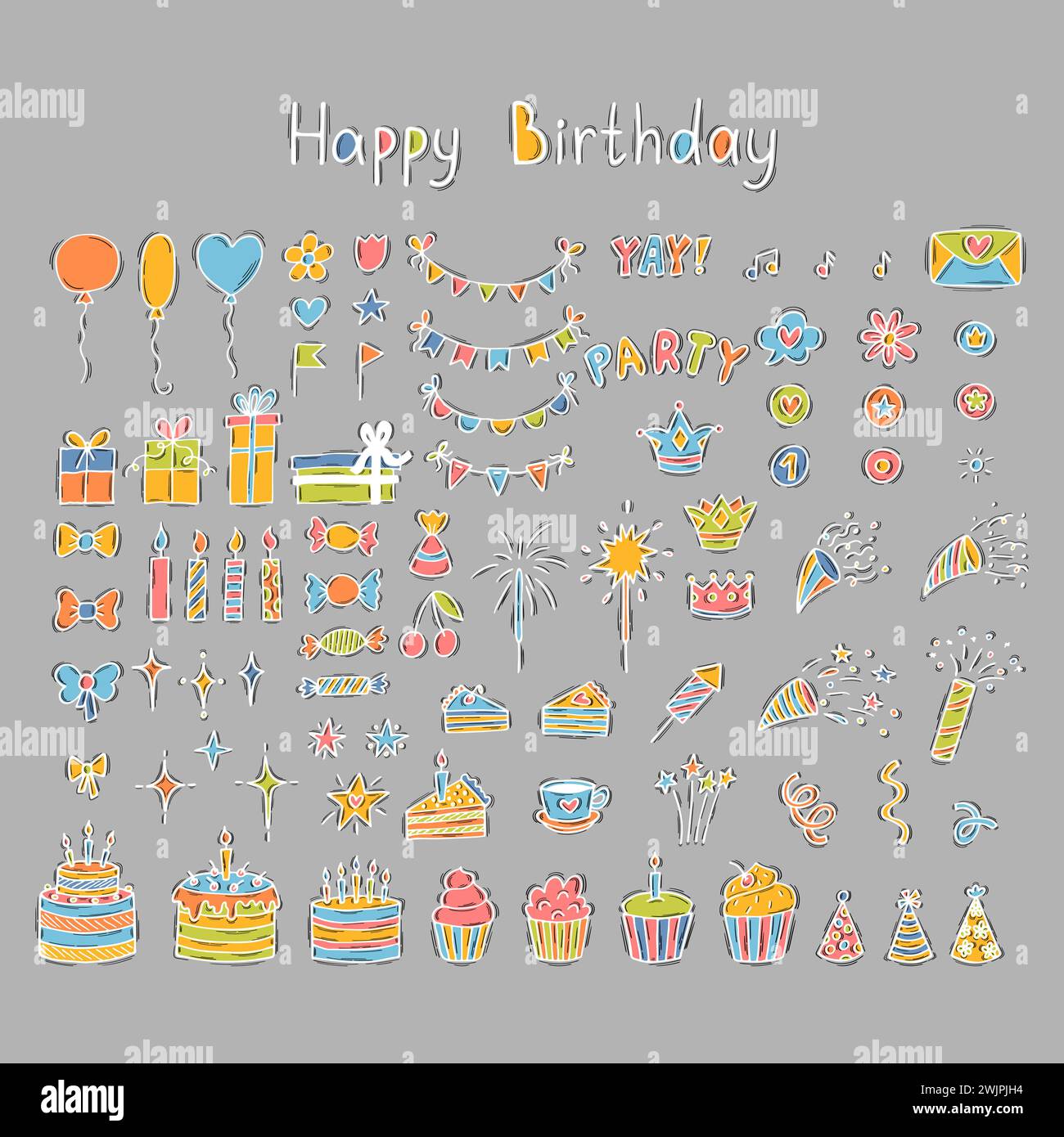 Hand drawn Birthday elements. Holidays. Party time clipart. Doodle ...