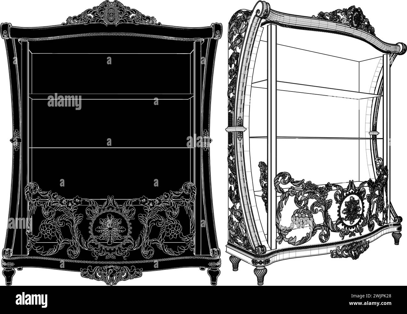 Vintage Showcase Cupboard Sideboard Vector. A Vector Illustration Of ...