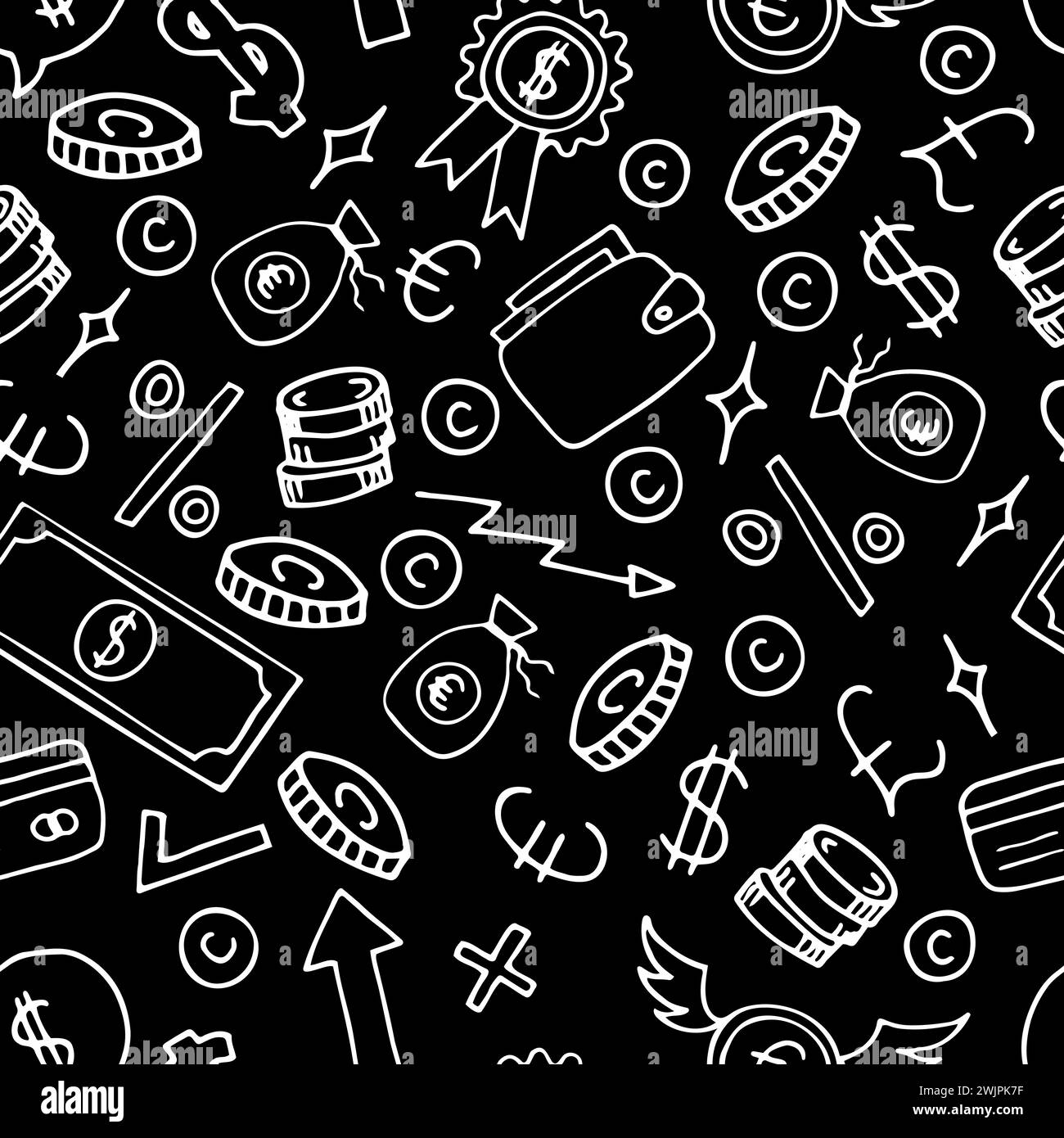 Hand drawn seamless pattern with business and finance elements ...