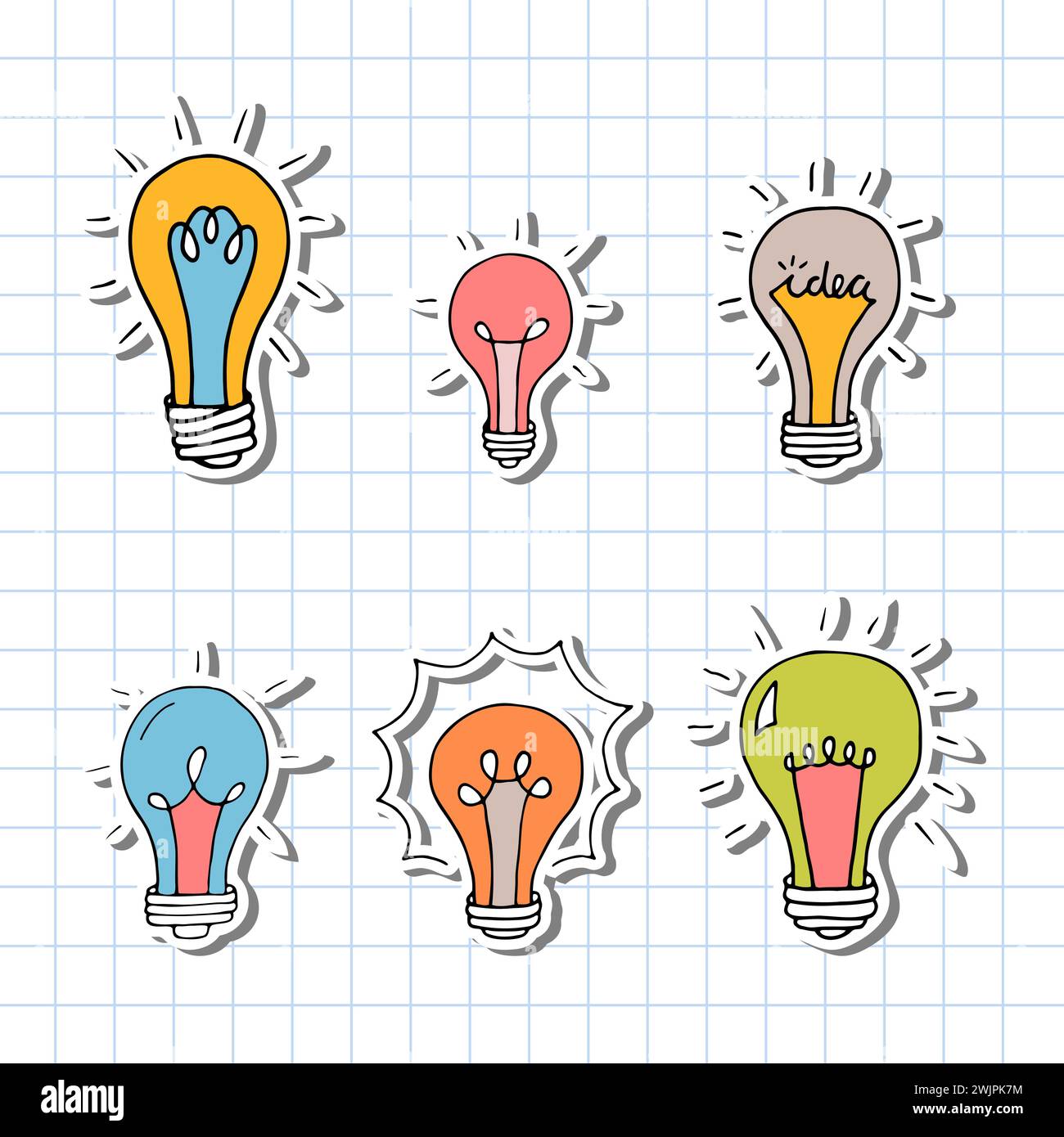 Hand drawn light bulbs. Doodle light bulb. Idea concept. Sketch, minimalistic design. Vector ...