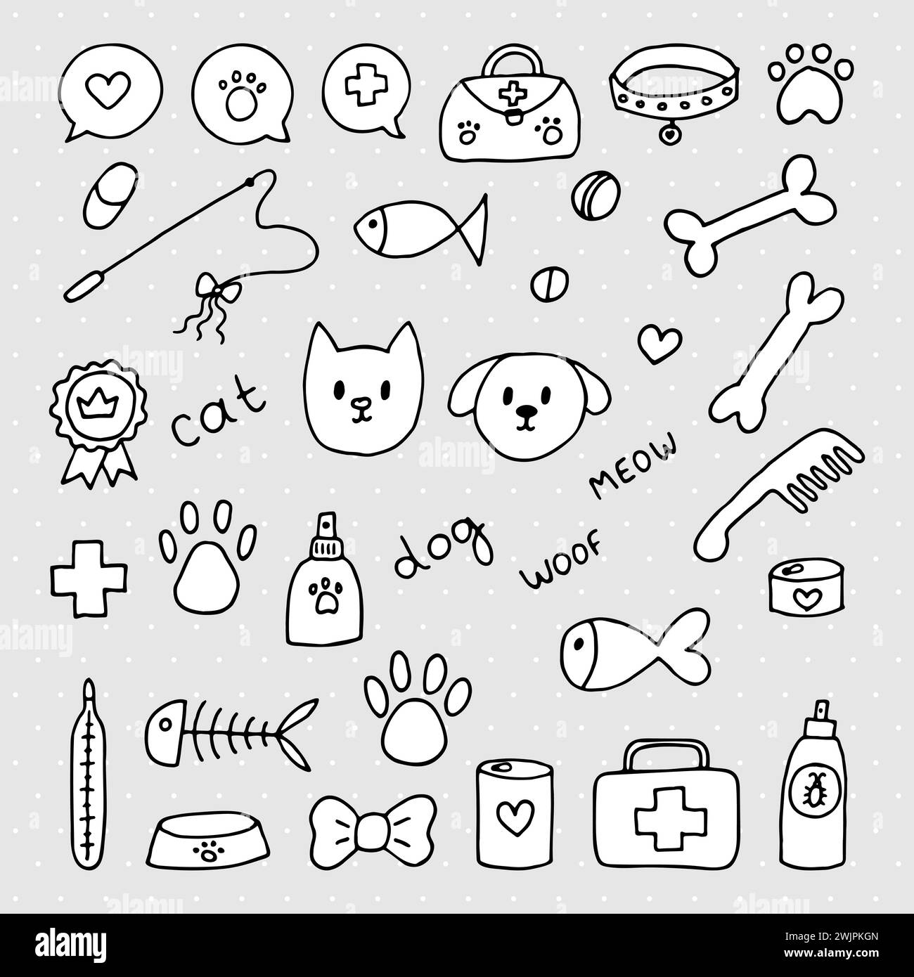 Hand drawn vet icons. Pet shop or store concept. Caring for animals ...