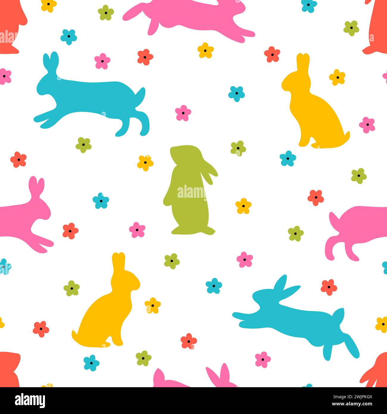 Cute seamless pattern with bunnies and daisies. Easter background ...