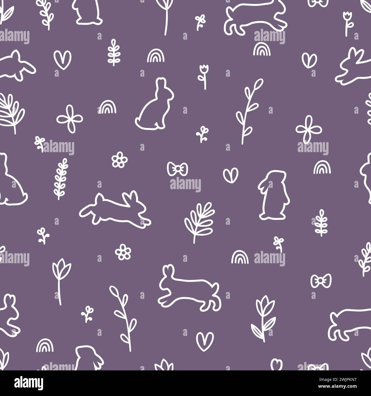 Hand drawn seamless pattern with rabbits silhouettes. Hare, bunny ...