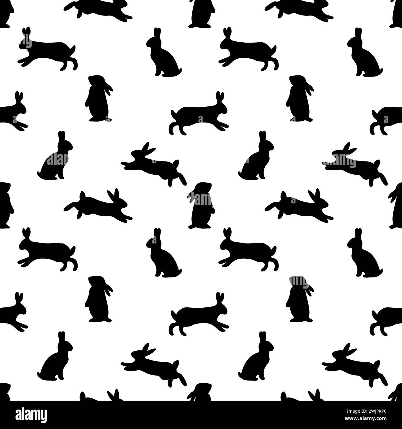 Hand drawn seamless pattern with hares silhouettes. Rabbit, bunny ...