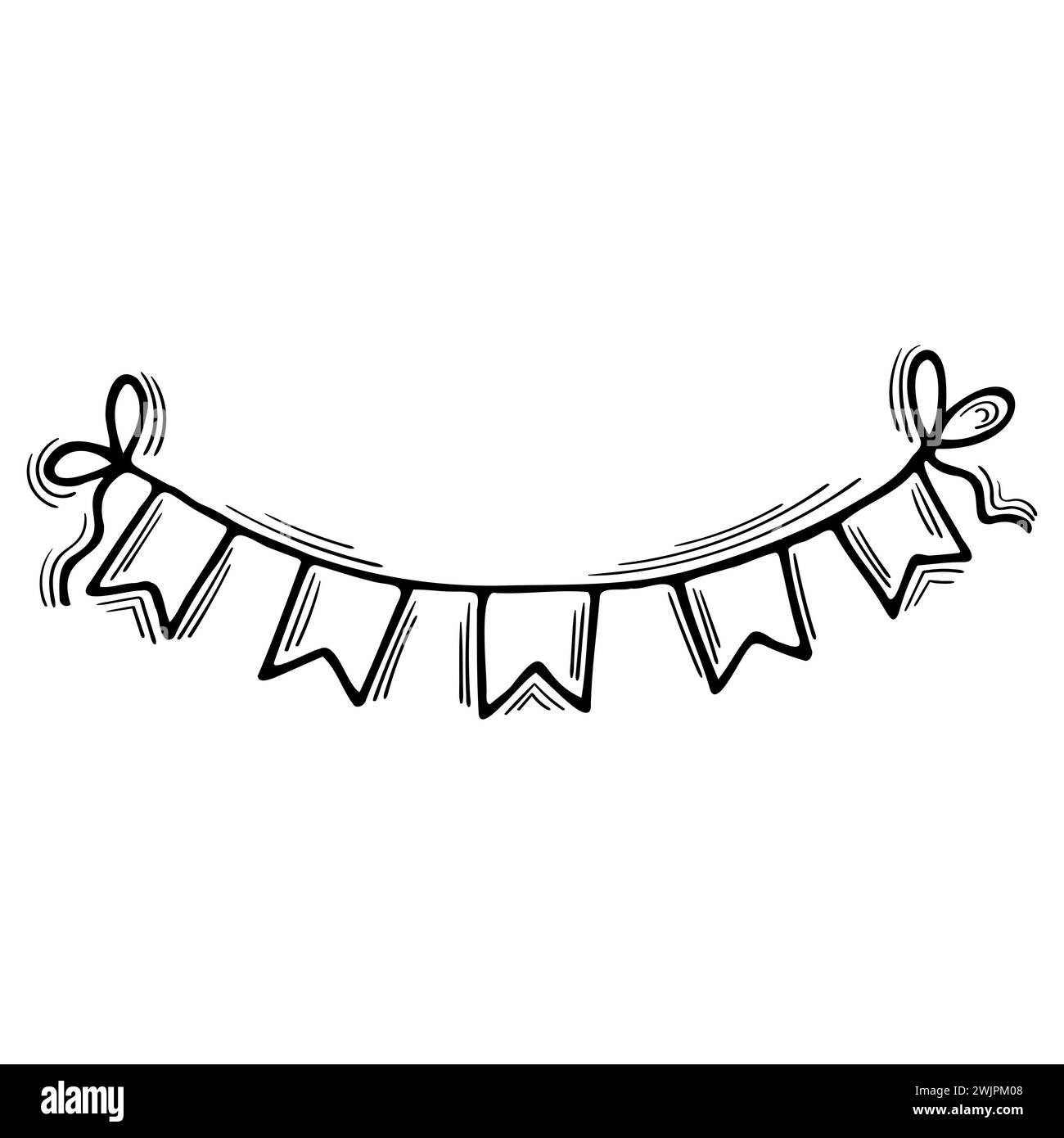 Holiday decoration. Hand drawn birthday garland and flags. Sketch style ...