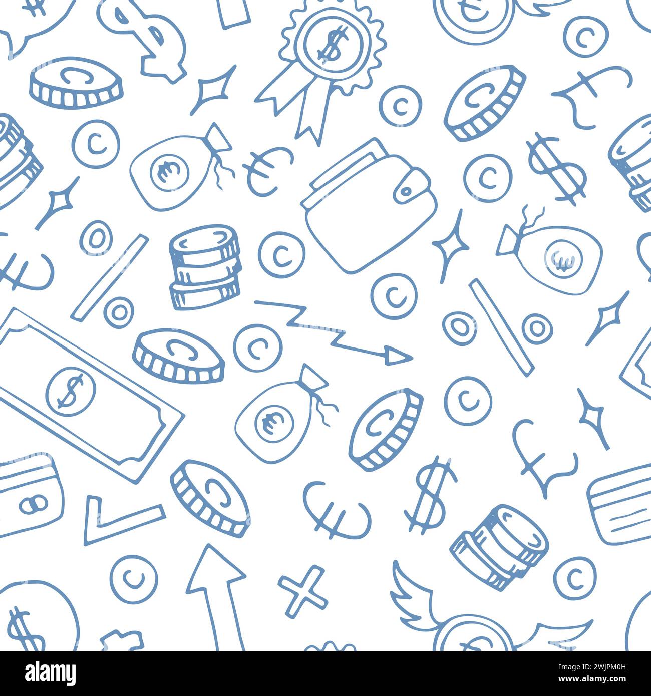 Hand drawn seamless pattern with business and finance elements ...