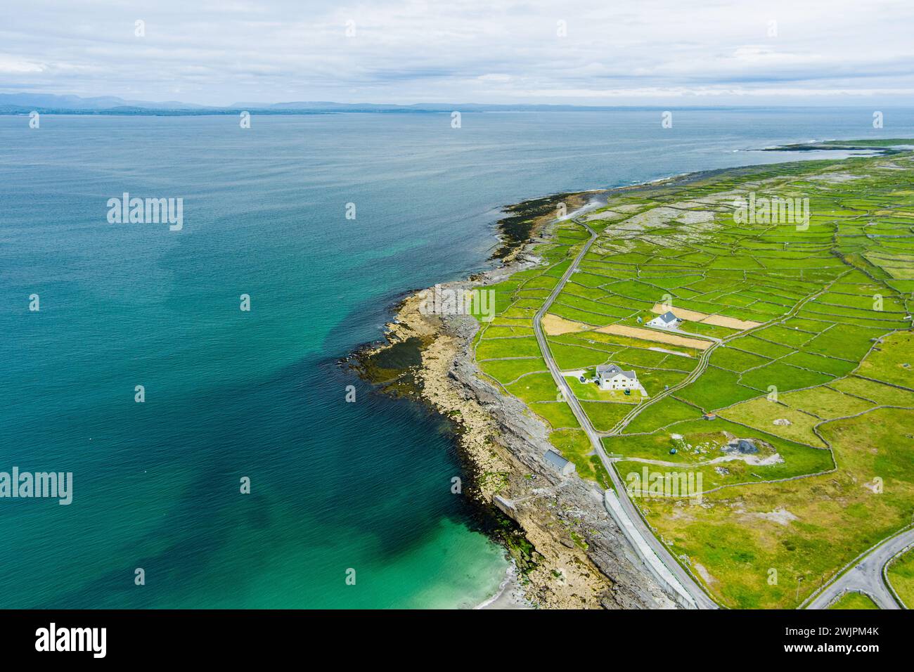 Aerial view of Inishmore or Inis Mor, the largest of the Aran Islands ...