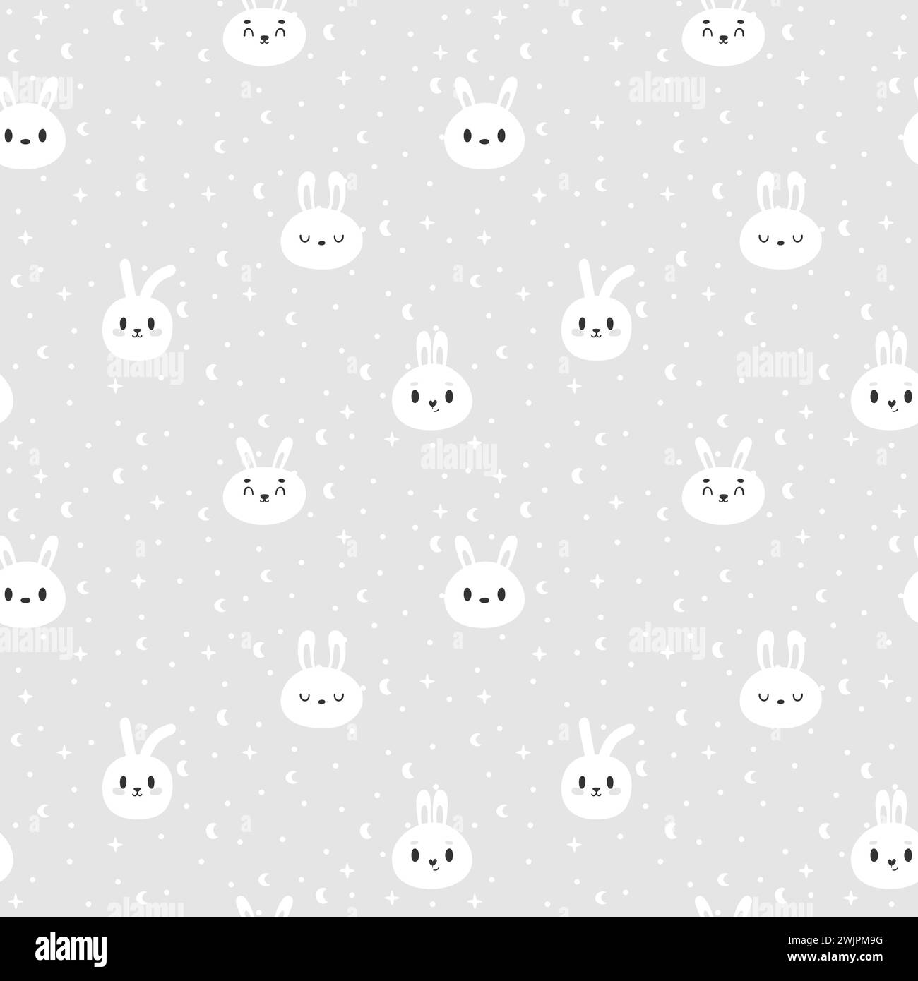 Seamless pattern with cute bunny. Hand drawn background with cartoon ...