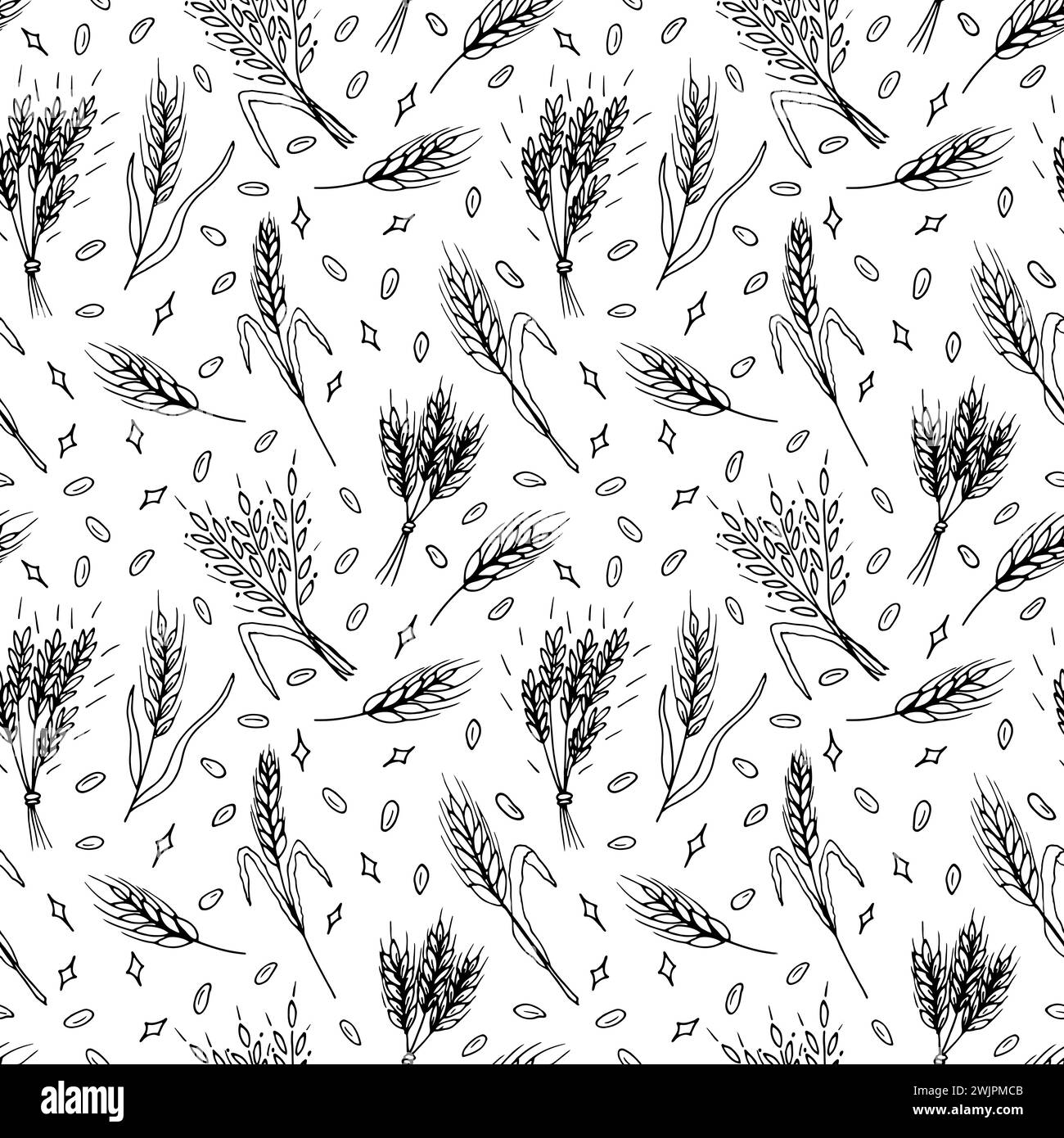 Seamless pattern with hand drawn spikelets of wheat in sketch. Grain ...