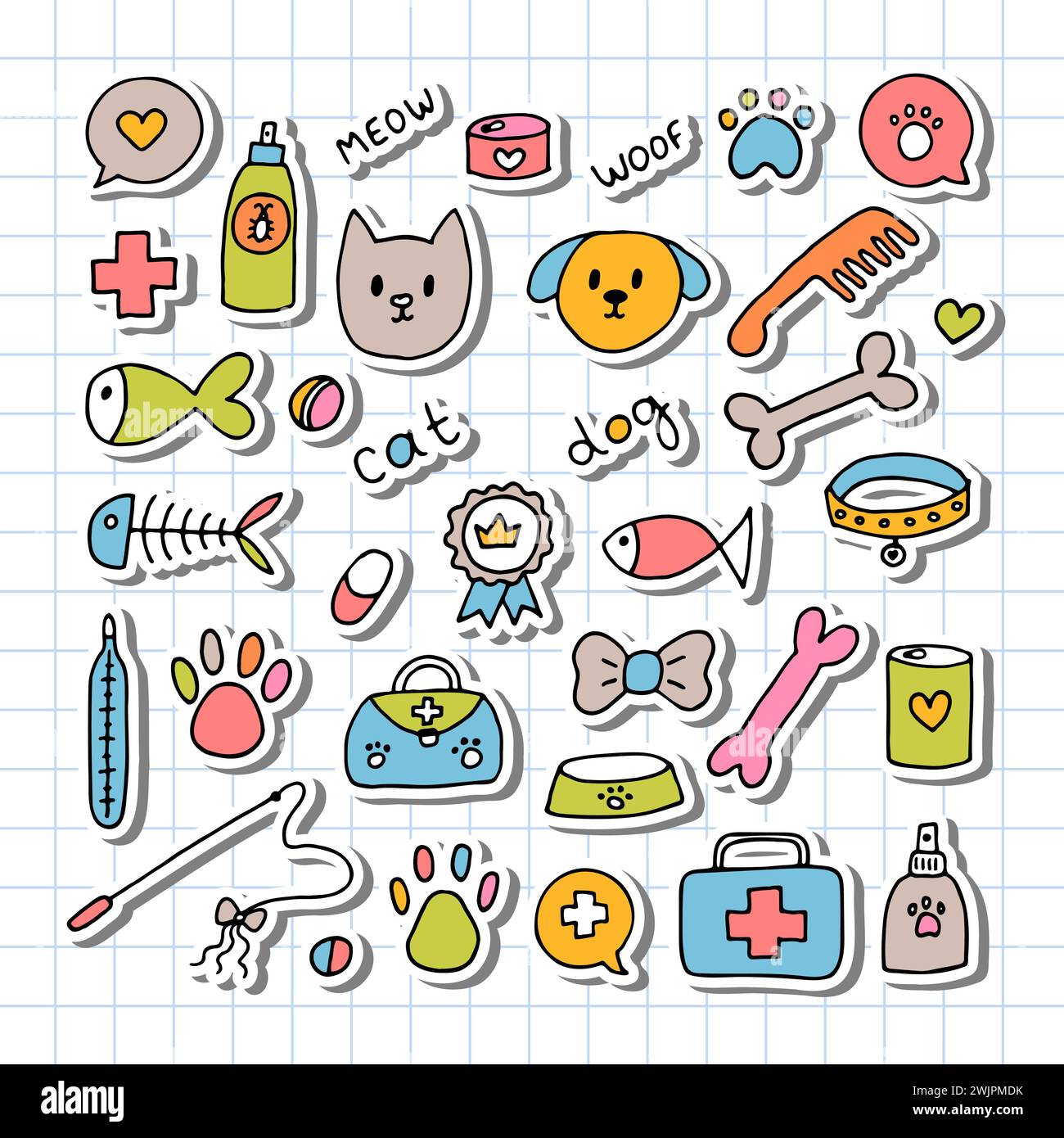 Hand drawn vet icons. Pet shop or store concept. Caring for animals ...