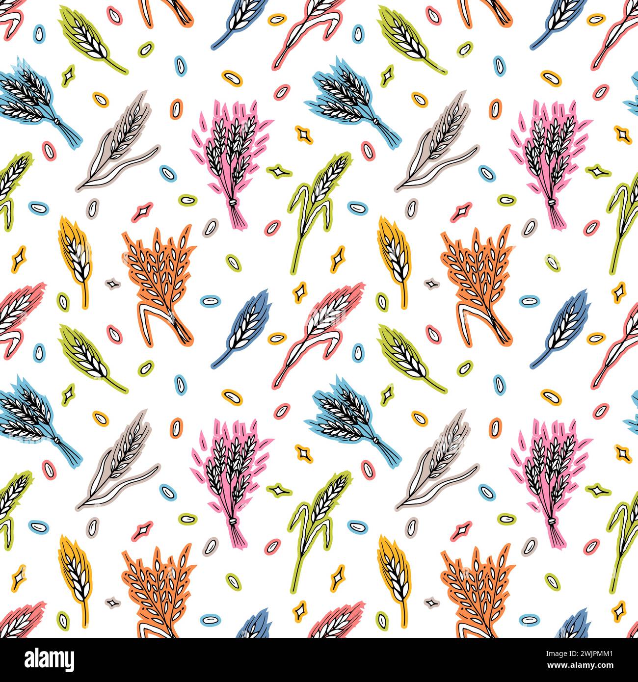 Seamless pattern with hand drawn spikelets of wheat in sketch. Grain ...