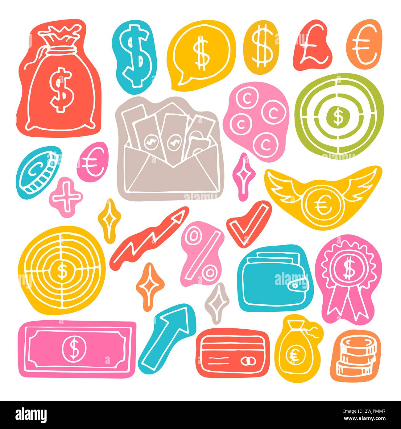 Hand drawn business icons. Finance, money, investment, strategy. Doodle ...