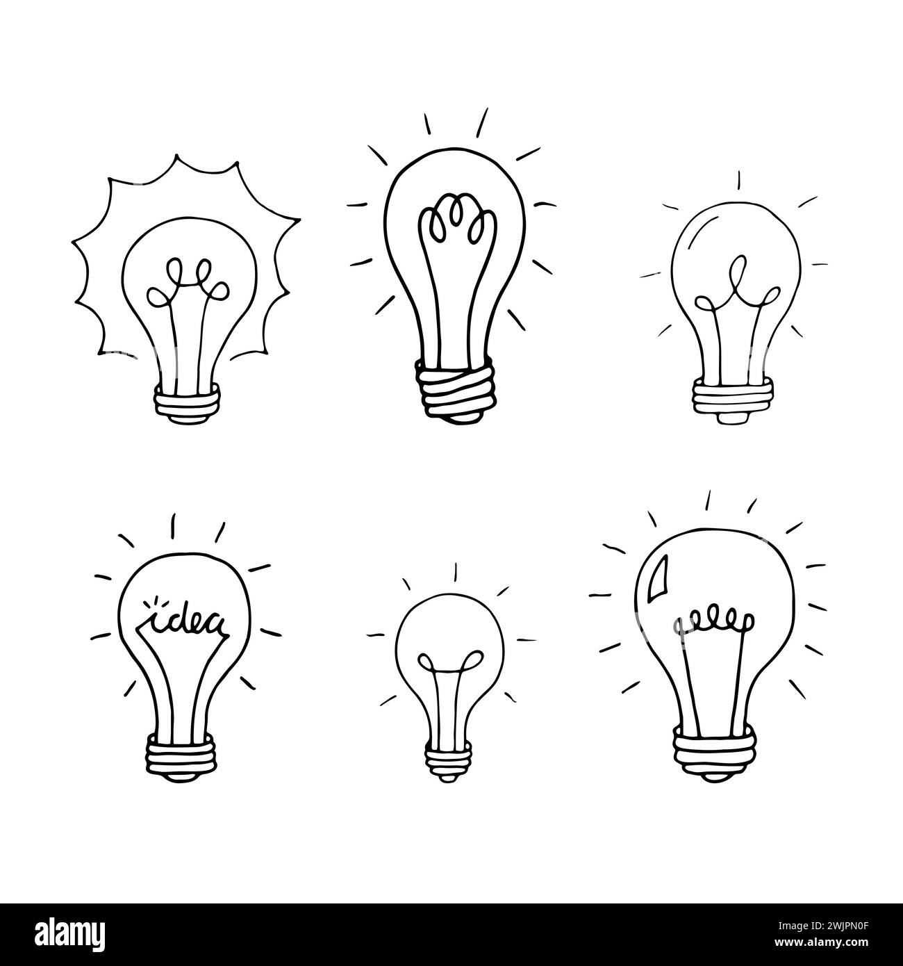 Hand drawn light bulbs. Doodle light bulb. Idea concept. Sketch ...