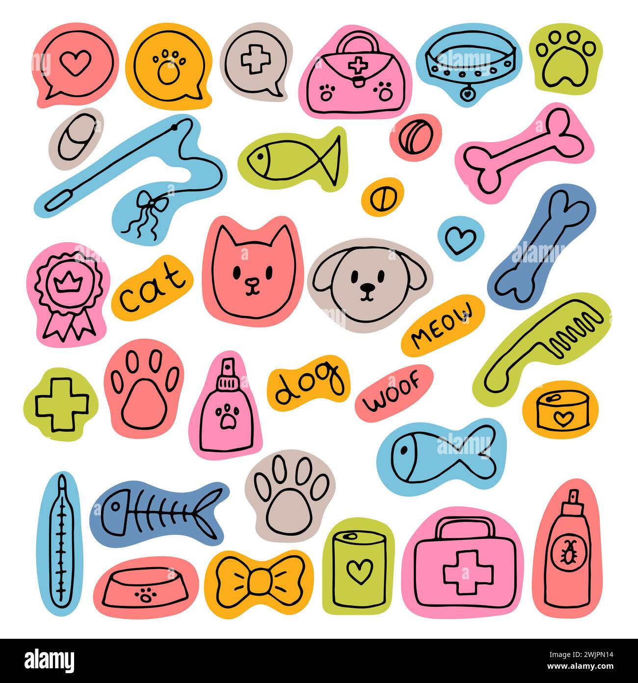 Hand drawn vet icons. Pet shop or store concept. Caring for animals ...