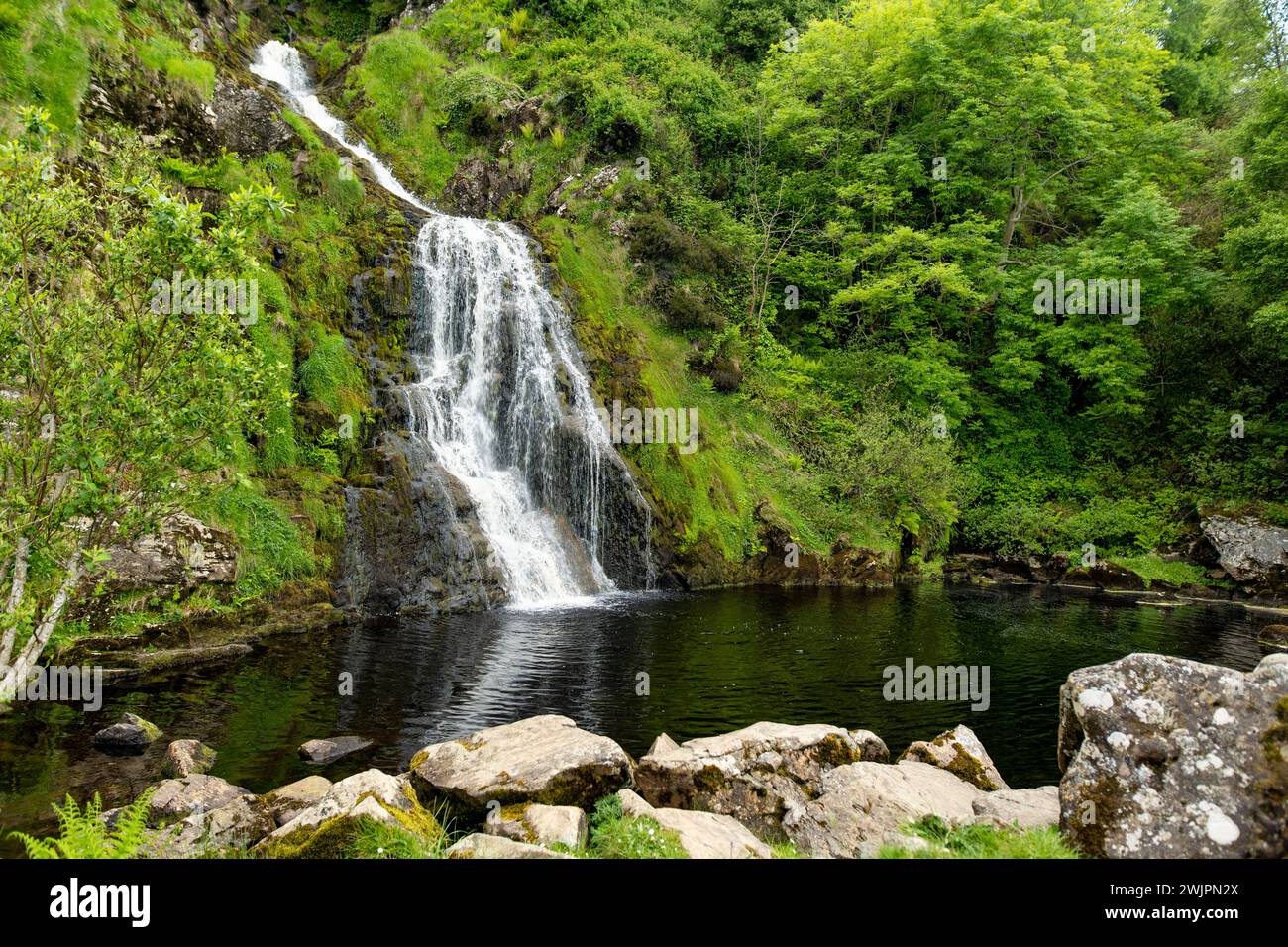 Aerial view of Assaranca Waterfall, one of Donegal's most beautiful ...